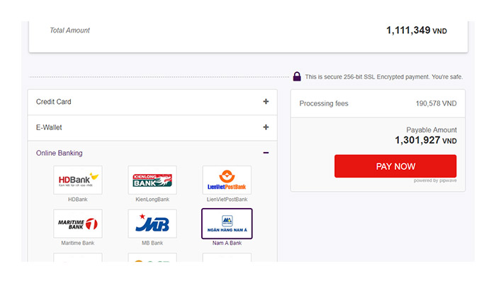 Checkout with Nam A Bank - G2G Payment Guide